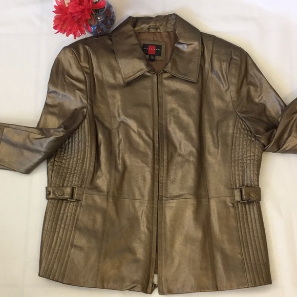 Gallery | Jackets & Coats | Gallery Leather Jacket In Gold Metallic ...